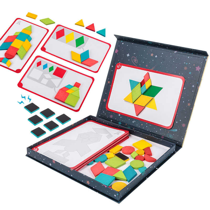 Wooden Magnetic Puzzle Geometric Shapes Matching Board Game Aking Unang ...