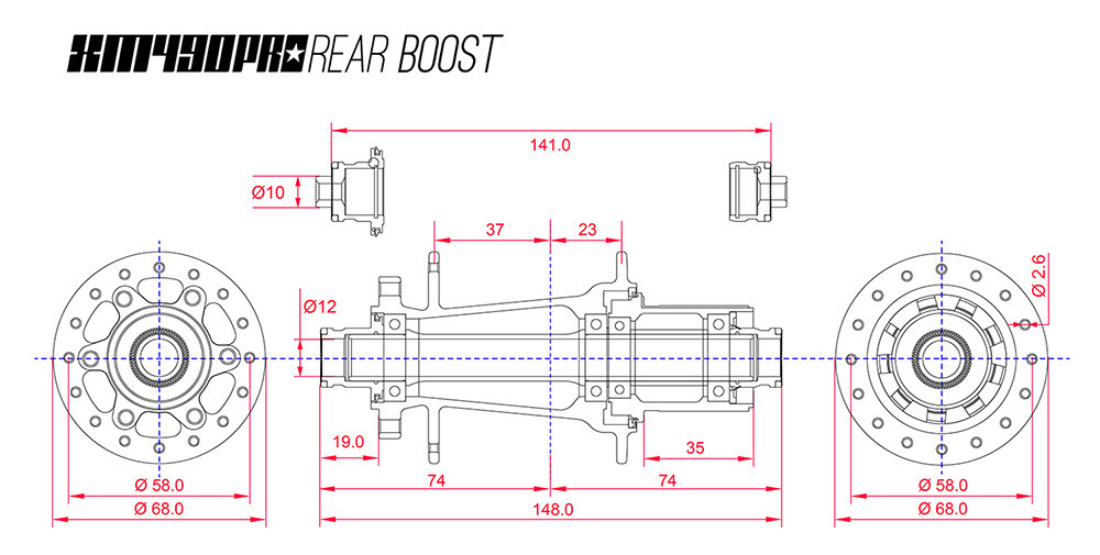 Bike hubs 32 holes Koozer XM490 pro Boost Rear hub 10x141 QR 12x148 ...