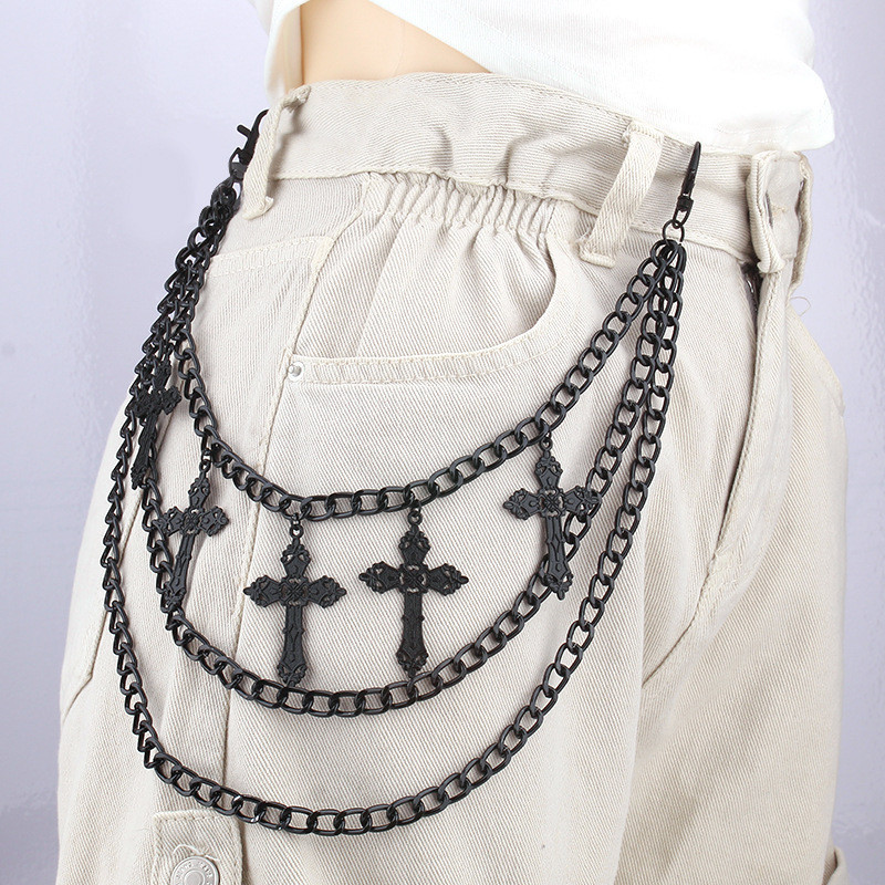 Personality Black Multi Layered Pants Chains Cross Pendants for Men ...