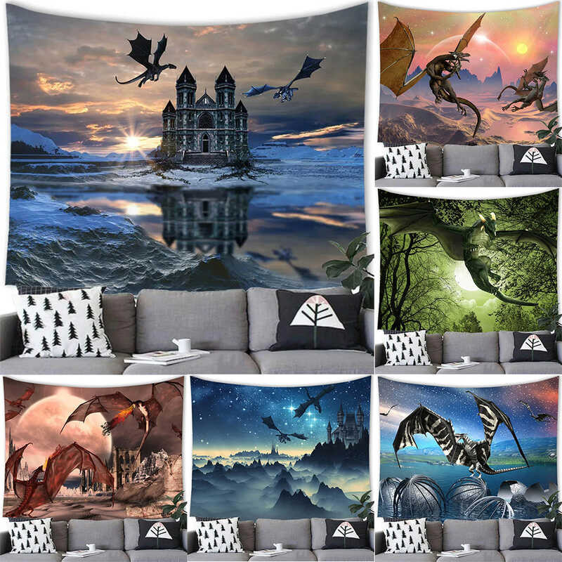 Pattern Flying Dragon Tapestry Sinaunang Kastilyo Buwan Bahay ...