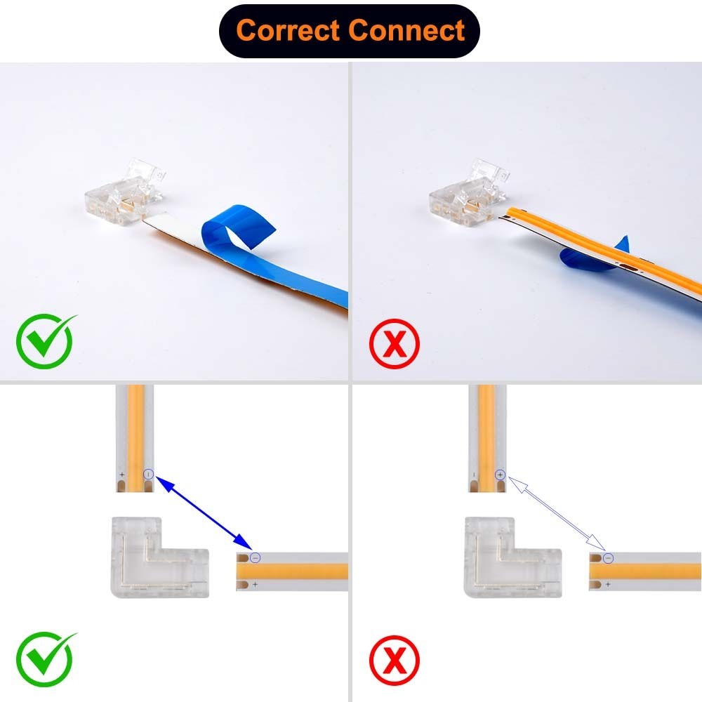 5pcs COB LED Strip Connector Seamless 2pin 5mm/8mm/10mm Right Angle ...