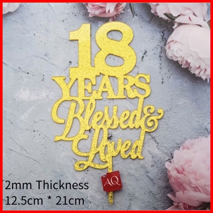 ๑ 18, 30, 40, 50, 60, 70 years blessed and loved glittery gold acrylic ...