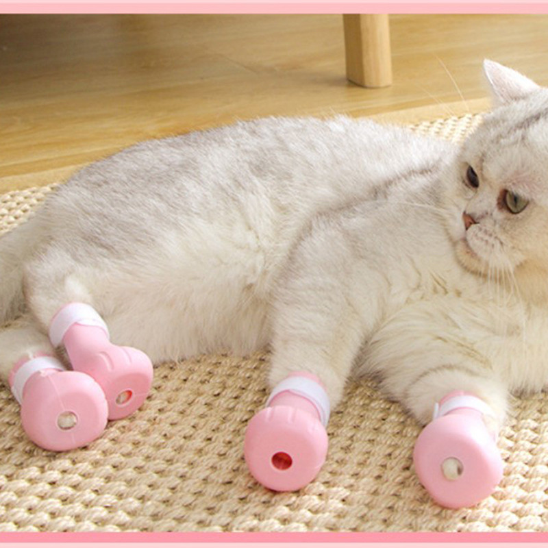 4pcs Cat Bath Foot Cover Anti Scratch Silicone Cat Shoes Anti Slip Foot ...