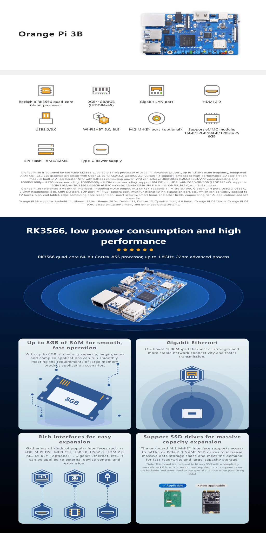 [In stock]Orange Pi 3B 2/4/8 GB RAM DDR4 RK3566 WiFi Bluetooth BLE SBC ...