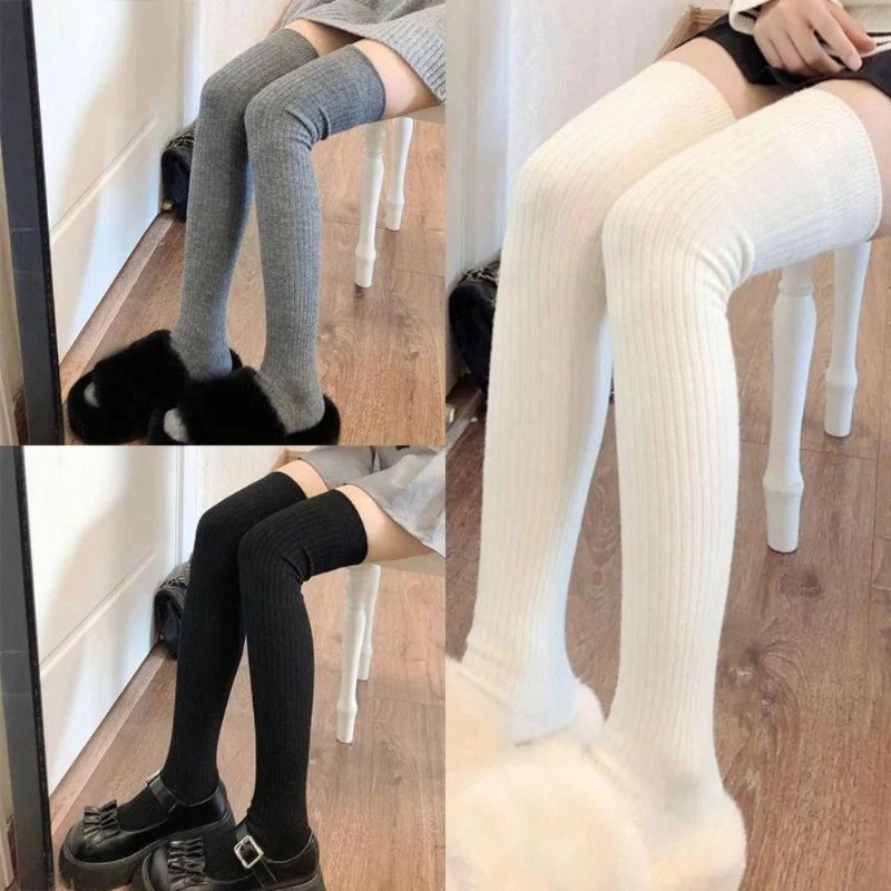 Fashion Women Long Socks Casual Over Knee High Knitted Calf Socks ...