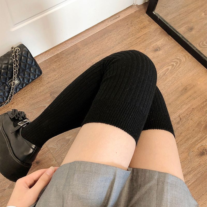 Women Long Socks, Casual Over Knee-High Knitted Calf Socks, Solid Wool ...