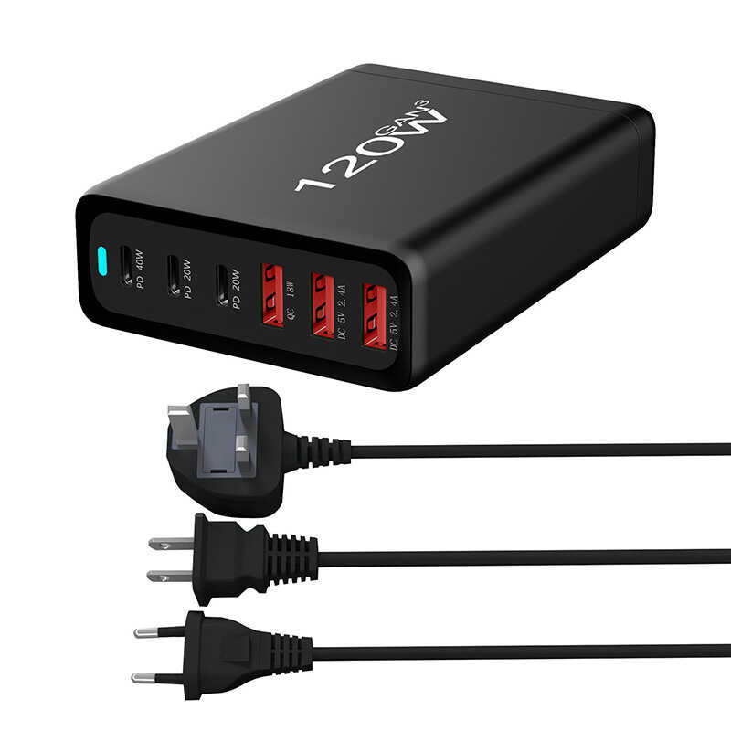 120W 200W 6 Ports 3.0 USB Type C Fast Charger Multiple Ports Qc4.0 PD ...