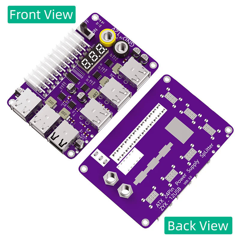 12 Port USB 2.0 ATX 24Pin Power Supply Breakout Board Adapter Power ...