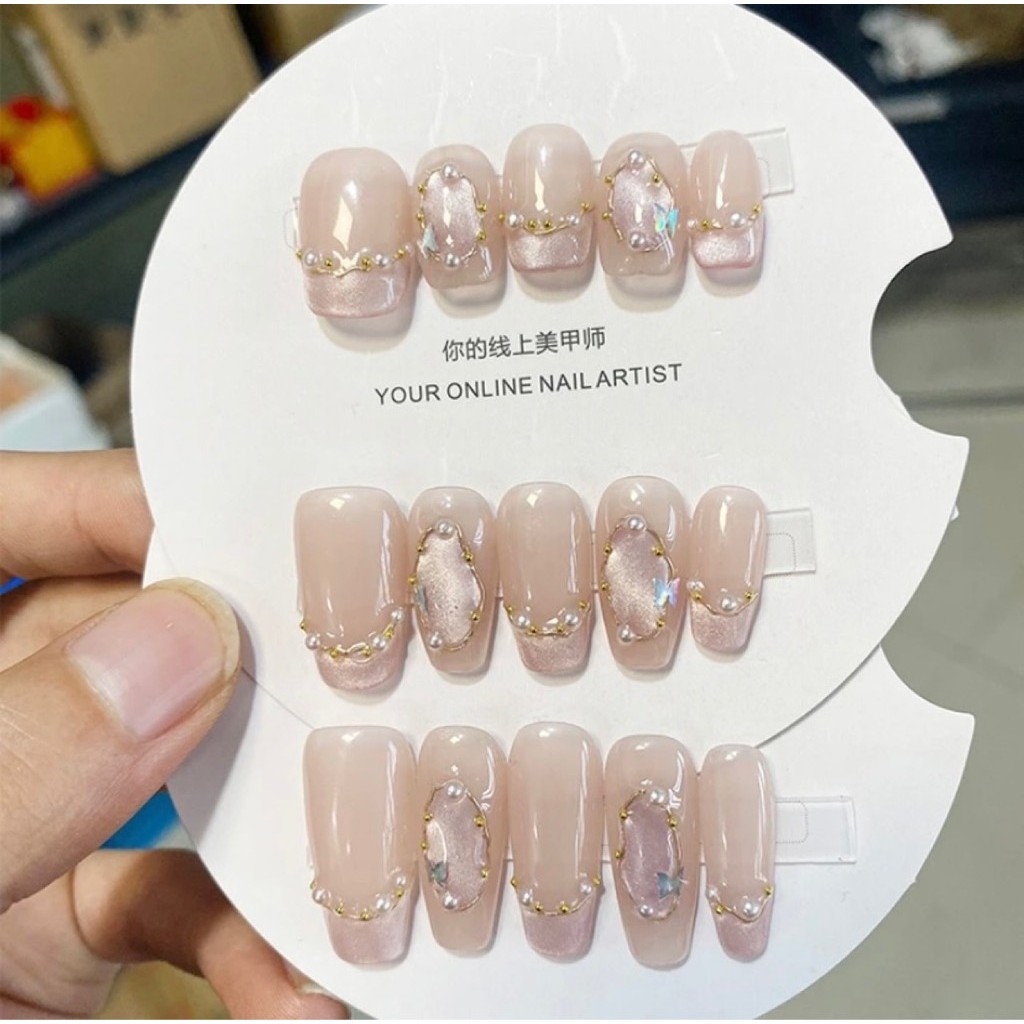 [Free Glue] Handmade Midsummer Dream Nude Cat Eye Hand-Wear Nail Art ...