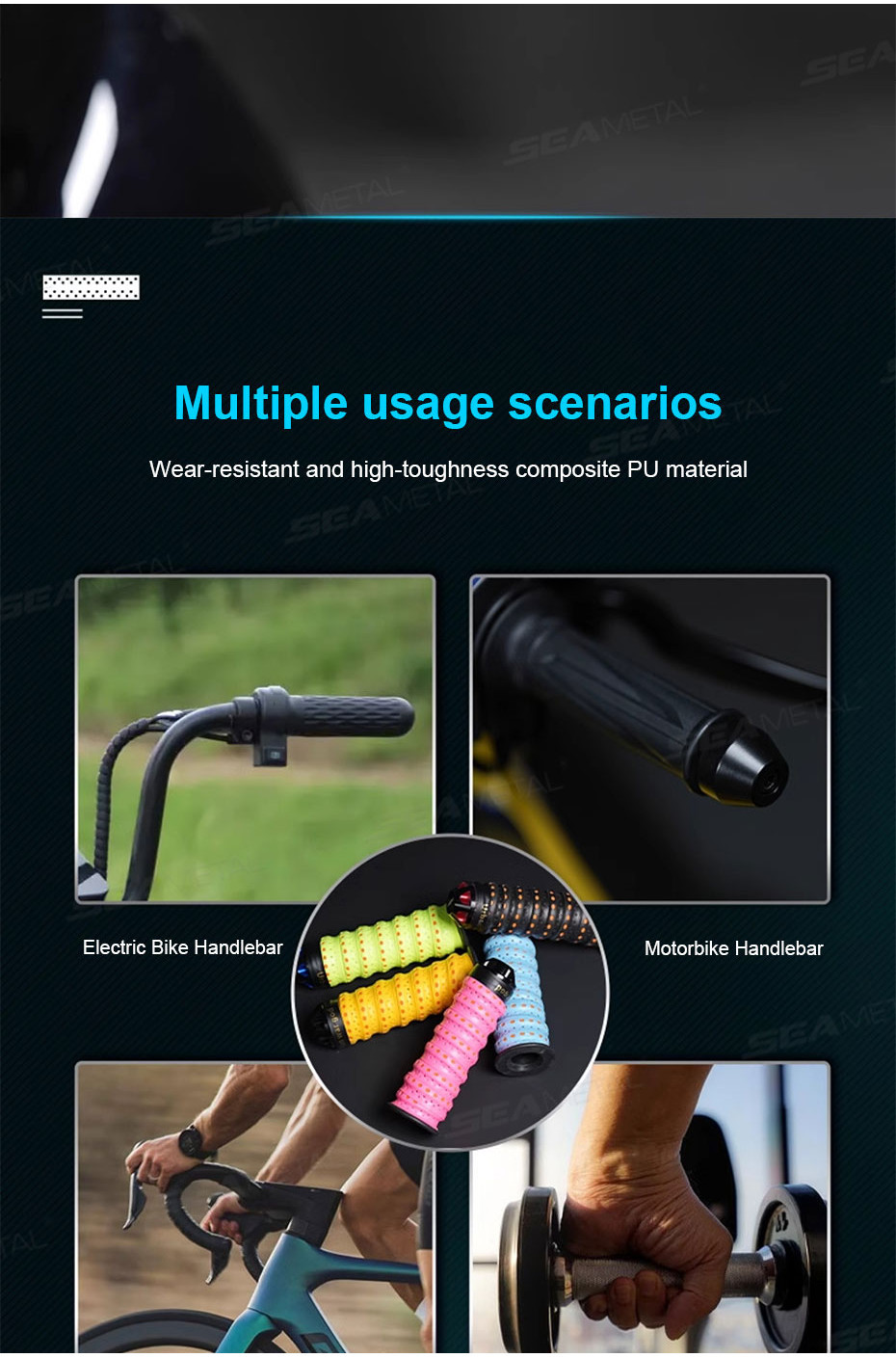 SEAMETAL Motorcycle Handlebar Tape Road Bike Bar Tape PU Bike Handlebar ...