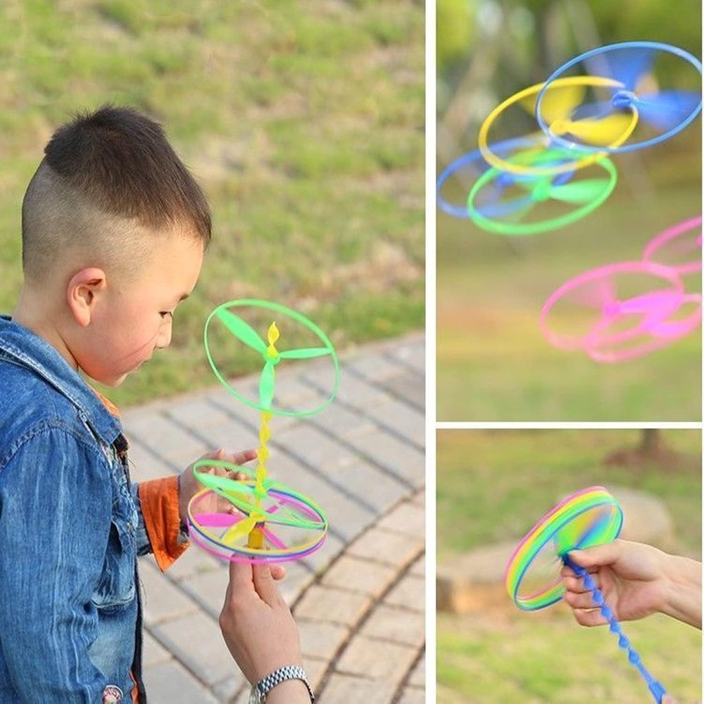 6/12set Colorful Bamboo Dragonfly Plastic Hand Push Flying Toys Kids ...