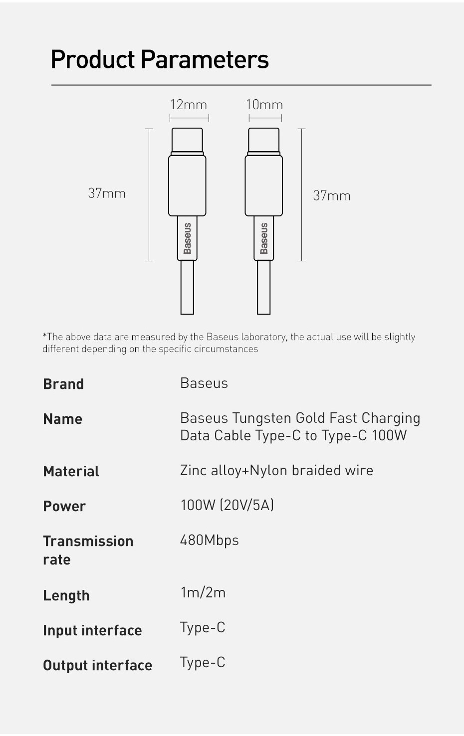 Baseus 100W USB C to USB Type C Cable Quick Charge 4.0 PD 100W Fast ...