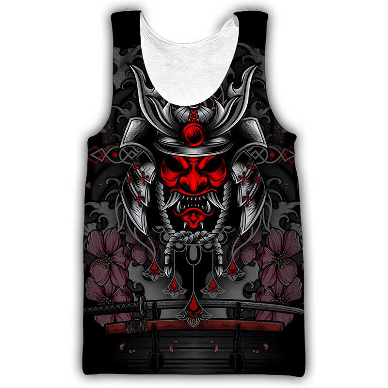 Retro Japanese Samurai Armor Mask Tattoo Men Tank Top Haruku Fashion ...