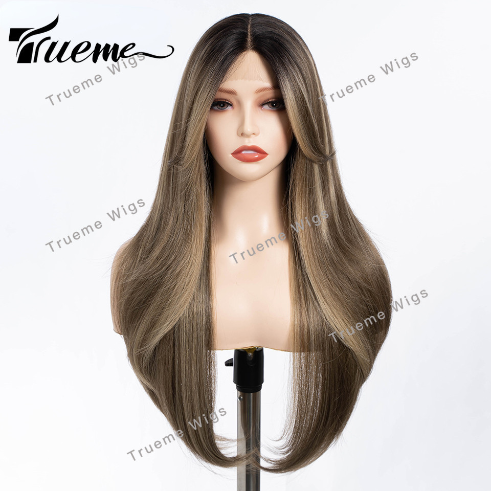 Trueme Synthetic Lace Frontal Wigs For Women 26 Inch Long Straight full ...