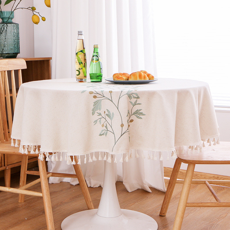 Round Tablecloth Embroidered Wheat Ears Small Round Tablecloth Tassel ...
