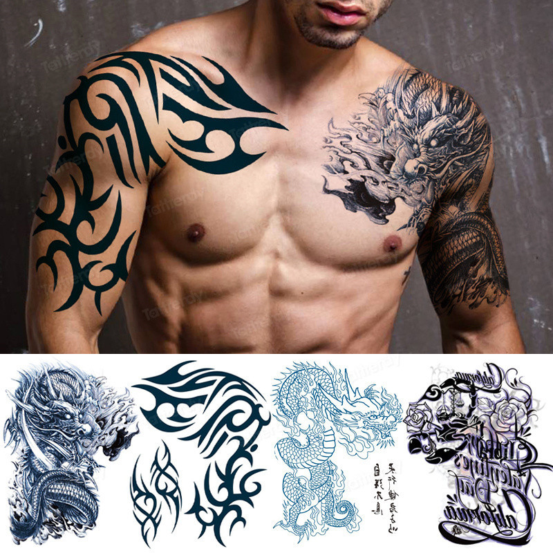 Men Boy Body Art Large Temporary Tattoo Stickers Chest Shoulder Arm ...