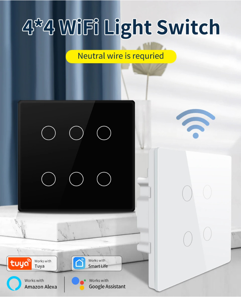 TUYA WiFi Smart Switch Light Touch 1/2/3/4 Gang Switch Without No ...