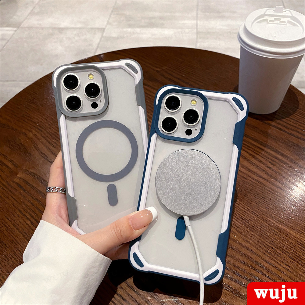 WUJU Silicone Hybrid Shockproof Armor Acrylic Magnetic Clear Phone Case Compatible For iPhone 16 ...