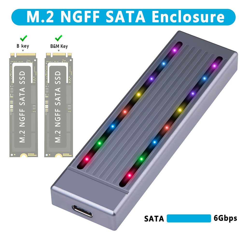 For M.2 NVME PCIe NGFF SATA Dual Protocol SSD Case Type C 6-10Gbps PCI-E M2 SSD RGB External ...