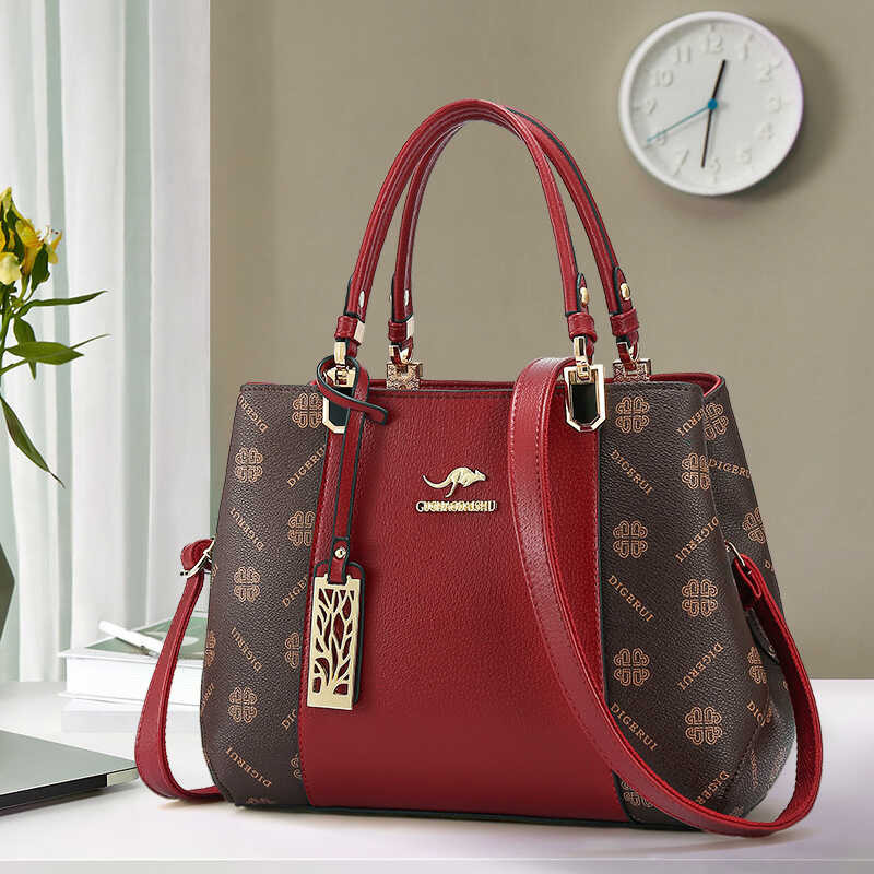 3E Brand Contrasting Color Splicing Mother's Handbag Wine Red Bride's ...