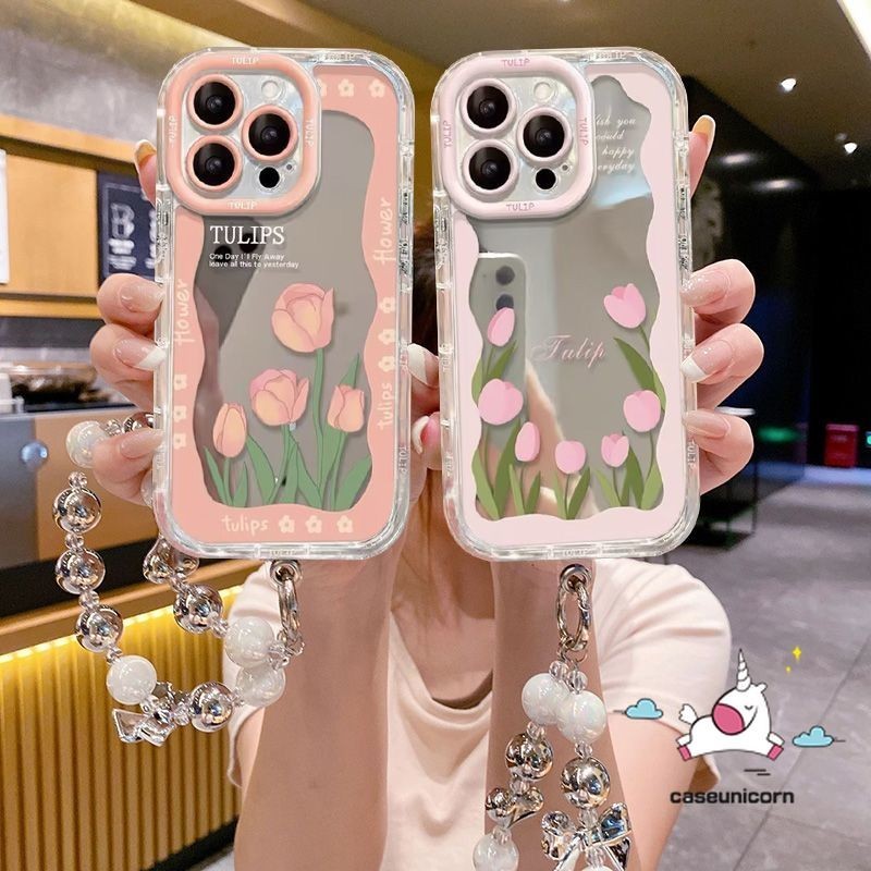 Romantic Tulip Frame Floral Luxury Make Up Mirror Case For Oppo A18 A60 ...