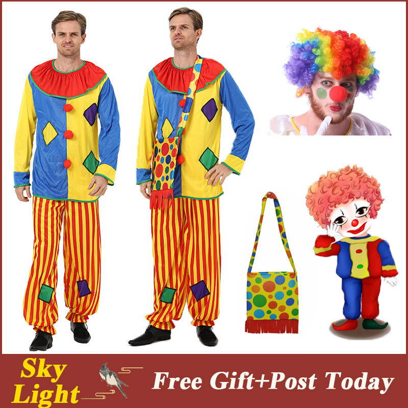 in stock Variety Funny Clown Costumes Cosplay Jumpsuits Bag Wig Sets ...