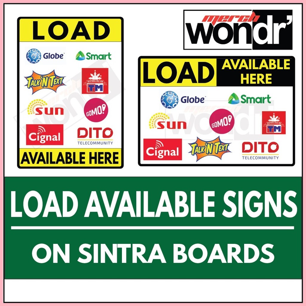 ∈ Load Available Signs, E-load, Loading Station Signage. Globe, Smart ...