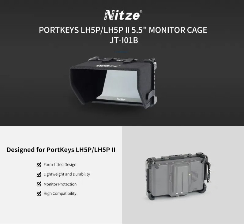Nitze Monitor Cage Aluminum Alloy Kit with Sunhood for Portkeys LH5P ...