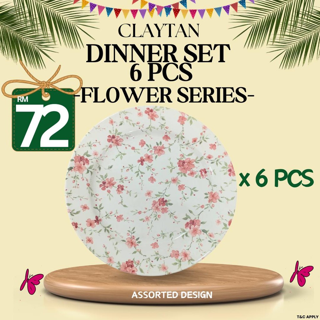 CLAYTAN 10" DINNER PLATE SET RM72 FLOWER SERIES Ceramic Pinggan Nasi ...