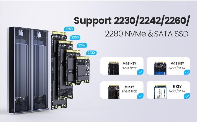 ORICO M.2 NVMe Enclosure Dual-Bay USB C to NVME SATA Docking Station ...