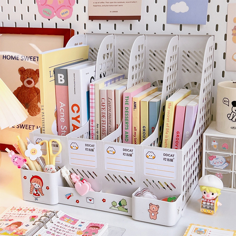 4 Column File Data Storage Rack Multi-functional Books Pencil Sundries ...