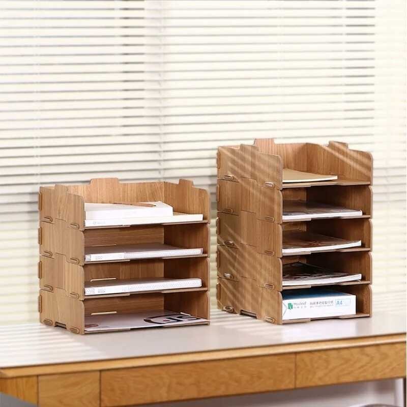 Wooden Document Desktop Holder File Storage Box Stand Free Combination ...