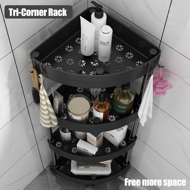 ISTOR 3/5 LAYER BATHROOM RACK WITH WHEEL CORNER SHELF STORAGE TROLLEY ...