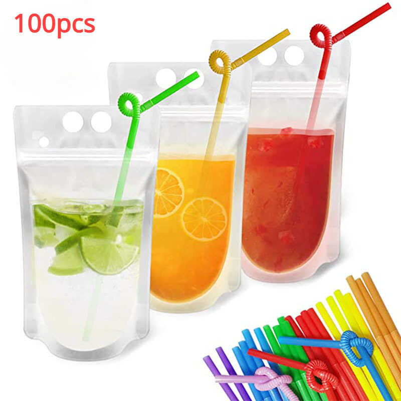 Plastic Liquid 100Pcs Na May Straw Kitchen Vertical Seal Pouches 350Ml ...