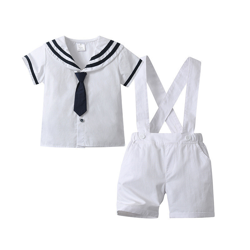 Seaman Costume for Kids 1-5 Years Old White Shirt Tie Overall Shorts ...