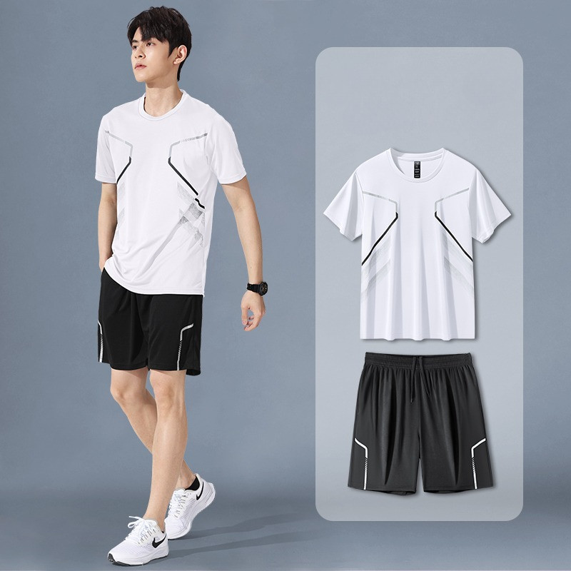 M-5XL Men's Sports Ice Silk Dri-fit T-Shirt Suit T-shirt&shorts Suit ...