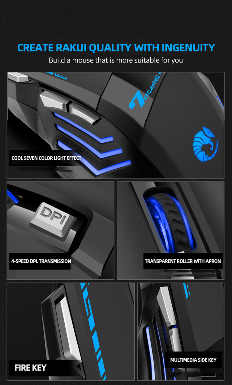 METMI x Raiku Wired Gaming Mouse 4 DPI Adjustment LED Optical Mice 7 ...