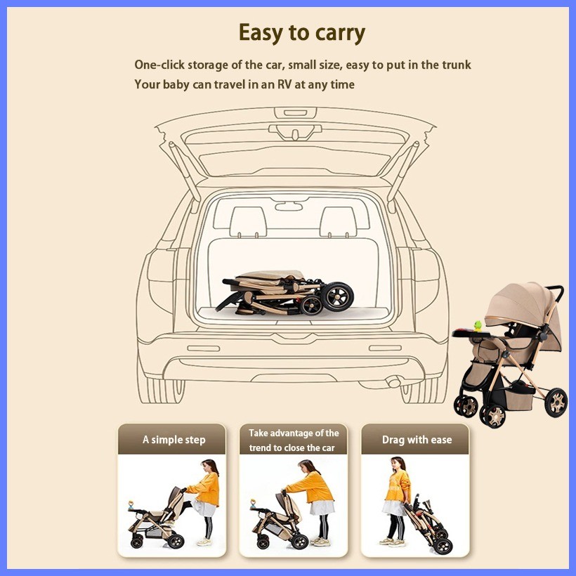 BYBABY Foldable Toddler Stroller Sit And Lie Down Baby Push Car Soft ...