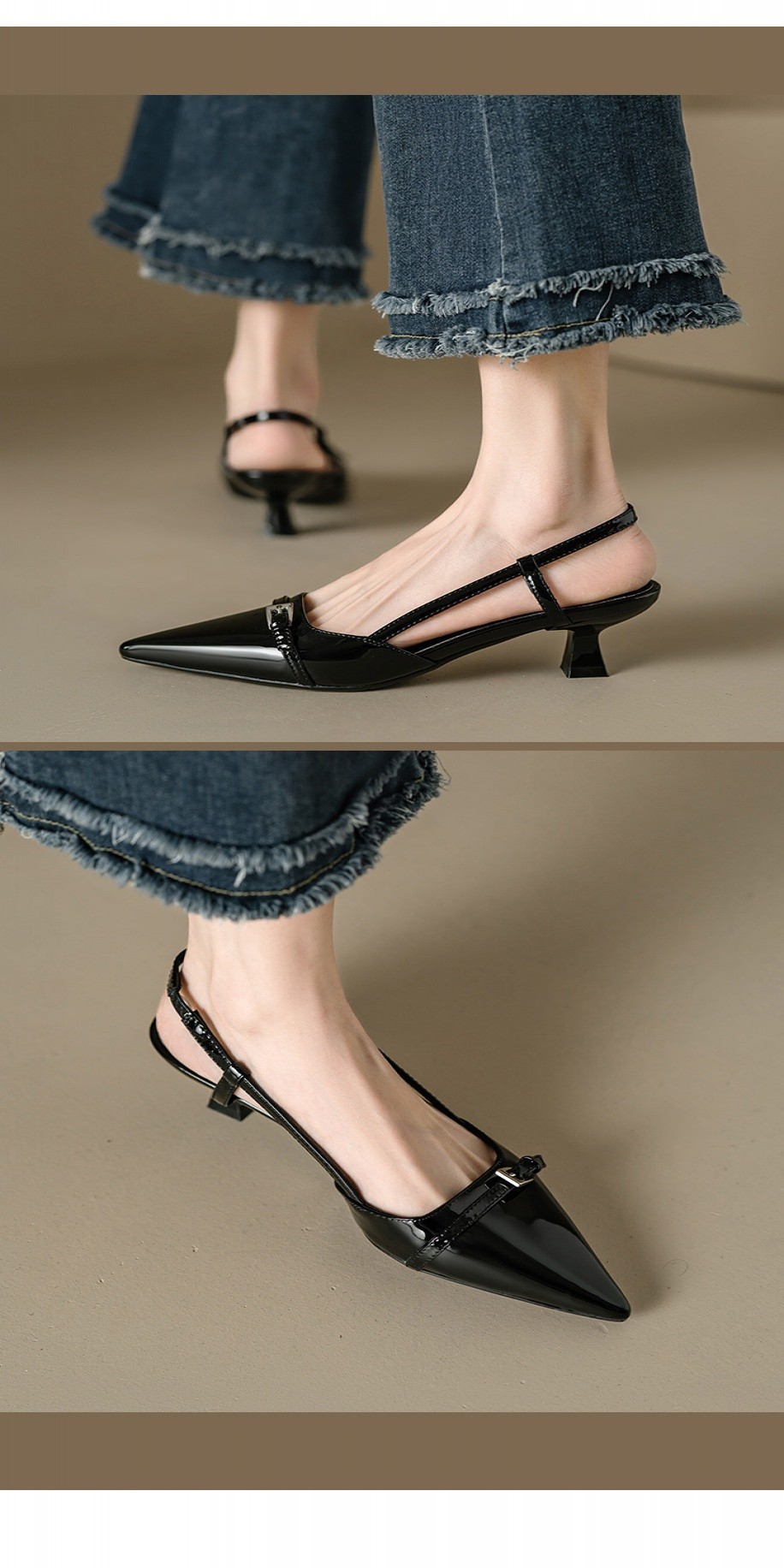 JKBH New Summer Pointed Heels 2 inch Stiletto Patent Leather Ssandals ...