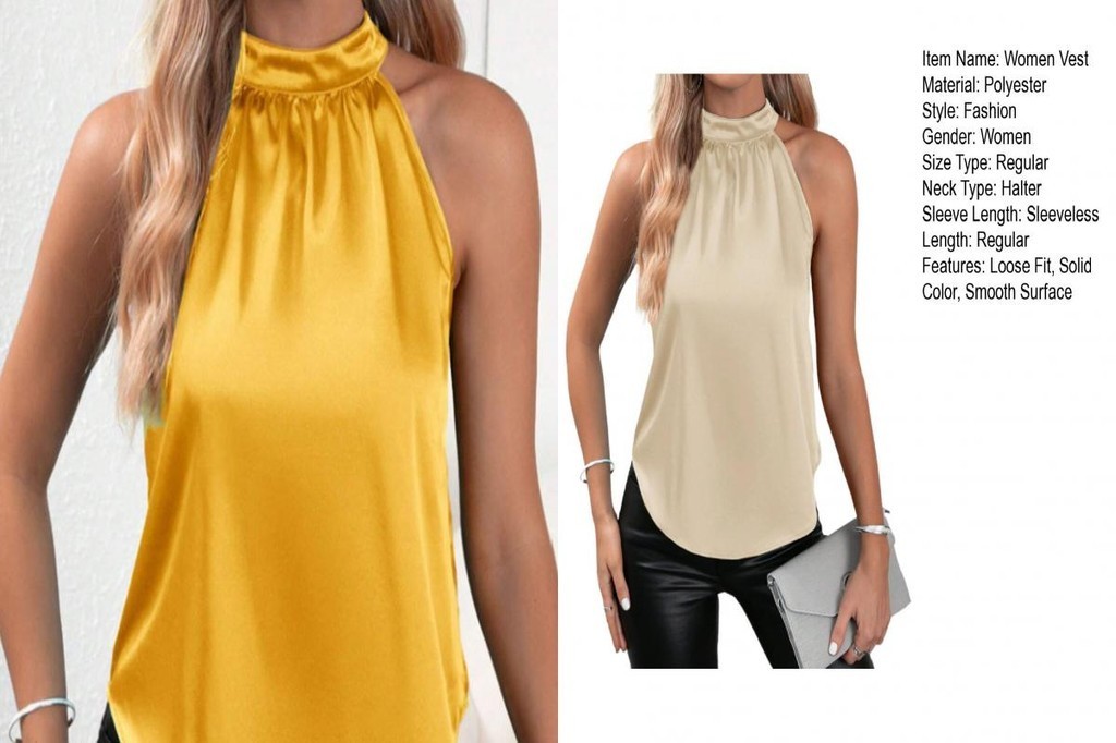 BUYMEZ Summer Halter Neck Top Women Satin Halter Top Summer Satin ...
