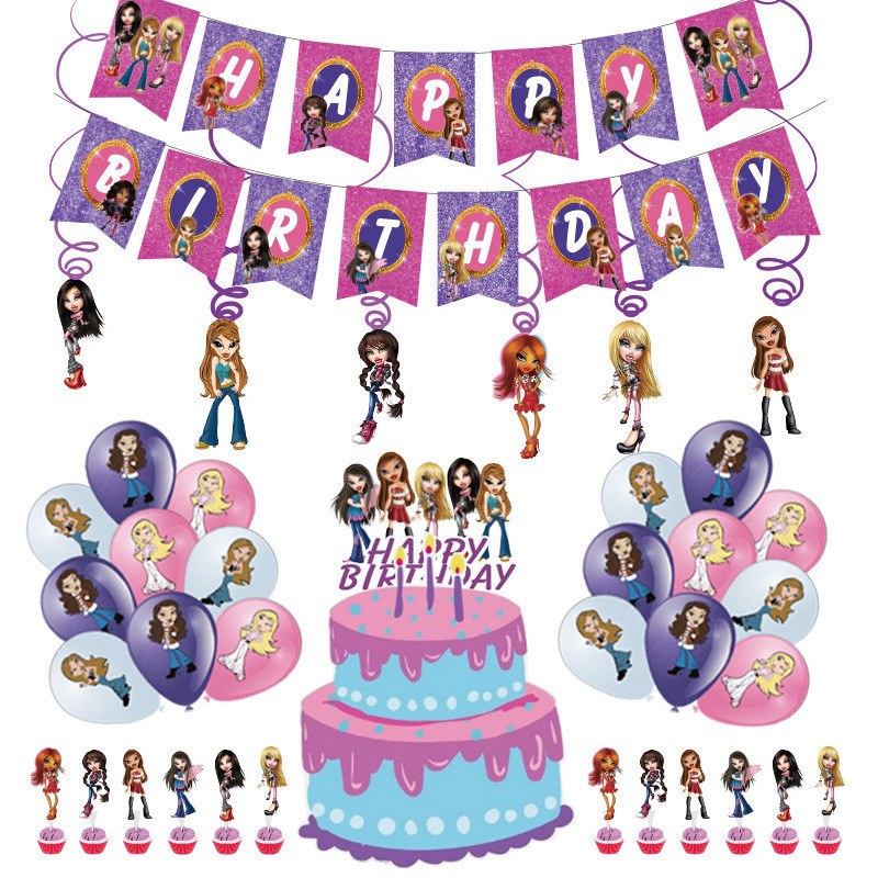 Cute Bratz Doll Birthday Party Supplies Children Girl Cartoon Banner ...