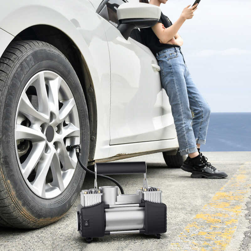 Pump 12V Portable Heavy Duty Air Compressor Dual Cylinder Tire Electric ...