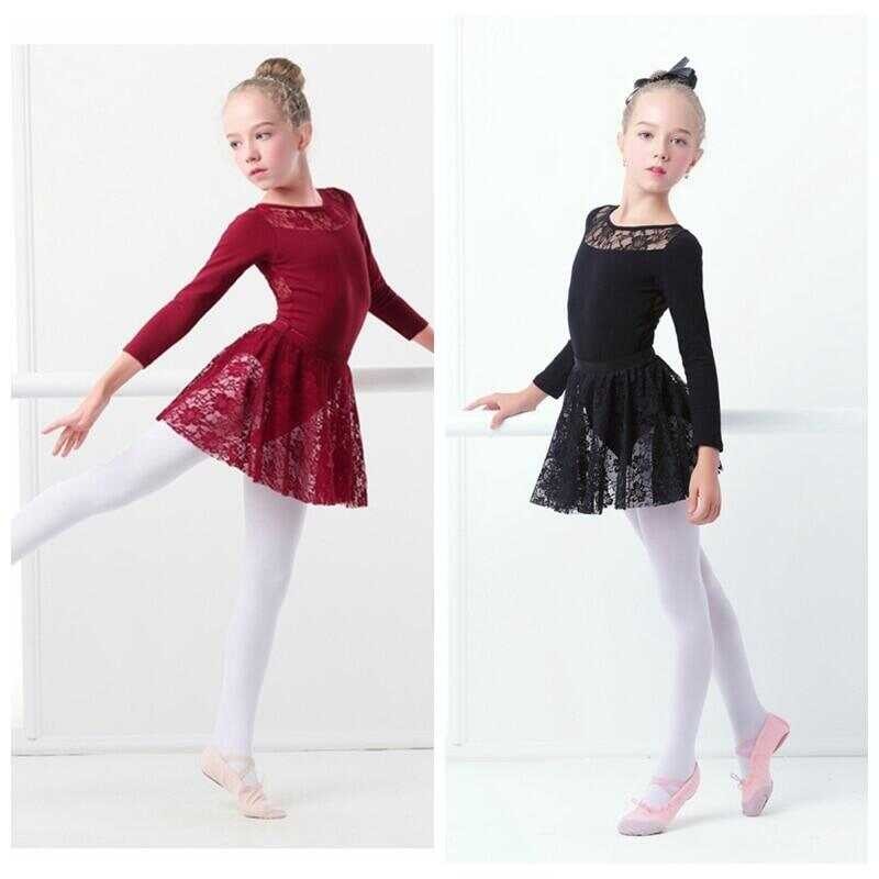 Girls Gymnastics Dress Leotards Children Dance Costumes Lace Cotton ...