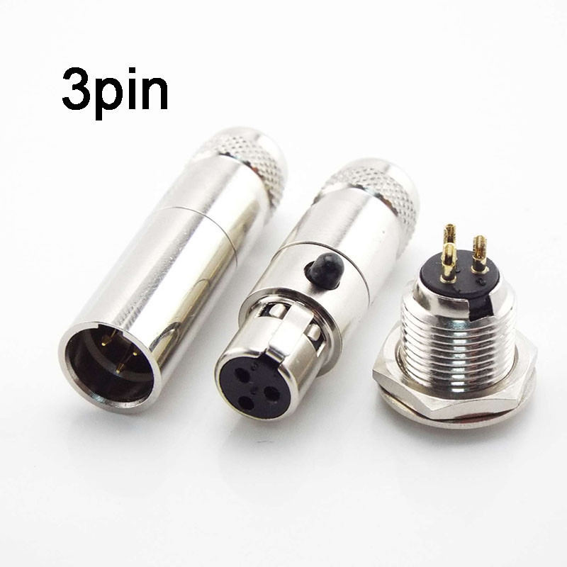 Mini XLR 3-Pin Male Female Connector Panel Chassis Socket with Screw Mount for Microphone and ...