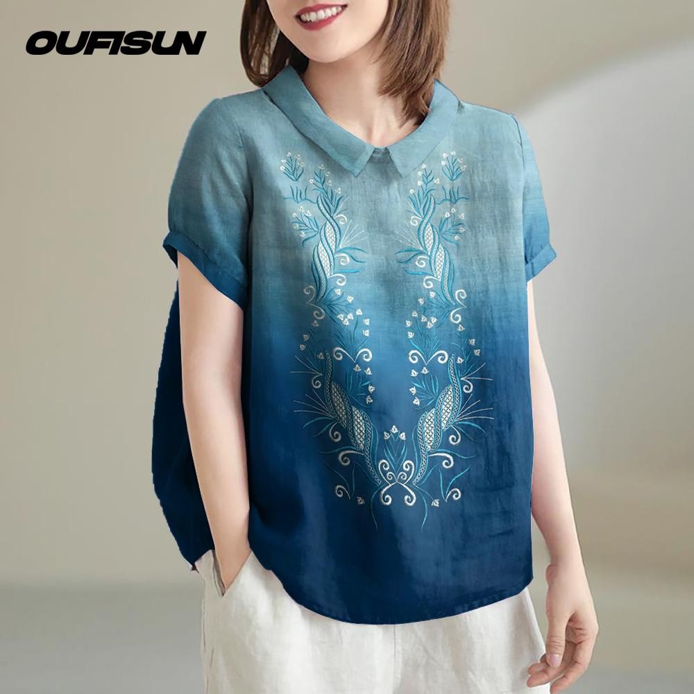 2025 Asean Attire For Women Cotton Linen Women's Shirt Lapel Short ...