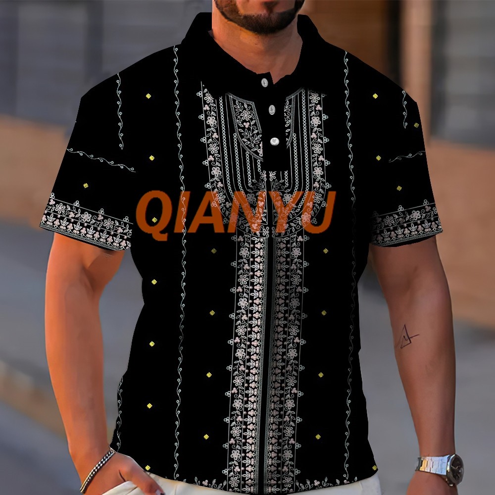 2025 New Retro Ethnic Style Red Polo Shirt Modern Barong Top ...