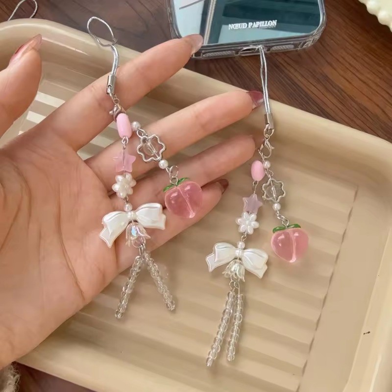 Pink Kawaii Y2K Peach Keychain Love Heart Keychain Phone Charms Cute ...