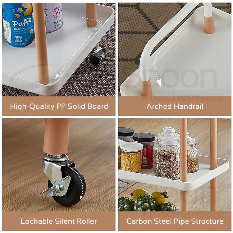 BIGSPOON Scandinavian 3-Tier Trolley Rack Storage for Kitchen Living ...