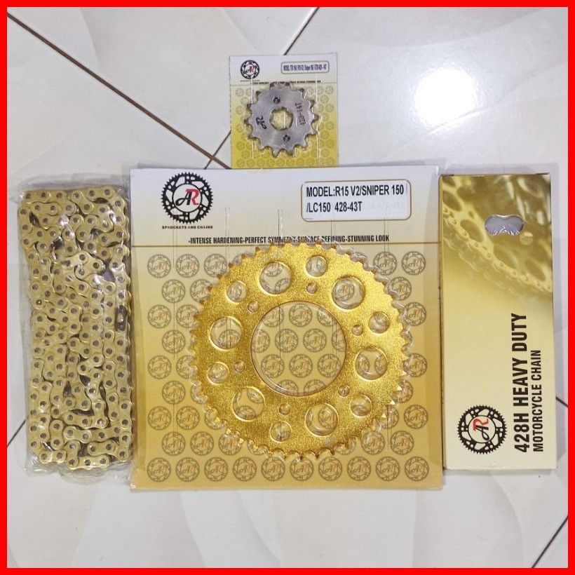 ∏ ☼ AR Sprocket Chain Set 14-43 Gold Steel Sniper 150 155 FZ16 FZi R15 ...