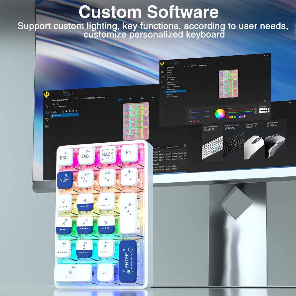 LEOBOG K21 Bluetooth Number Pad Mechanical Numeric Keypad 21 Key ...